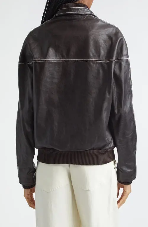 Wales Bonner Time Rib Trim Leather Jacket In Dark Brown - 55% Off